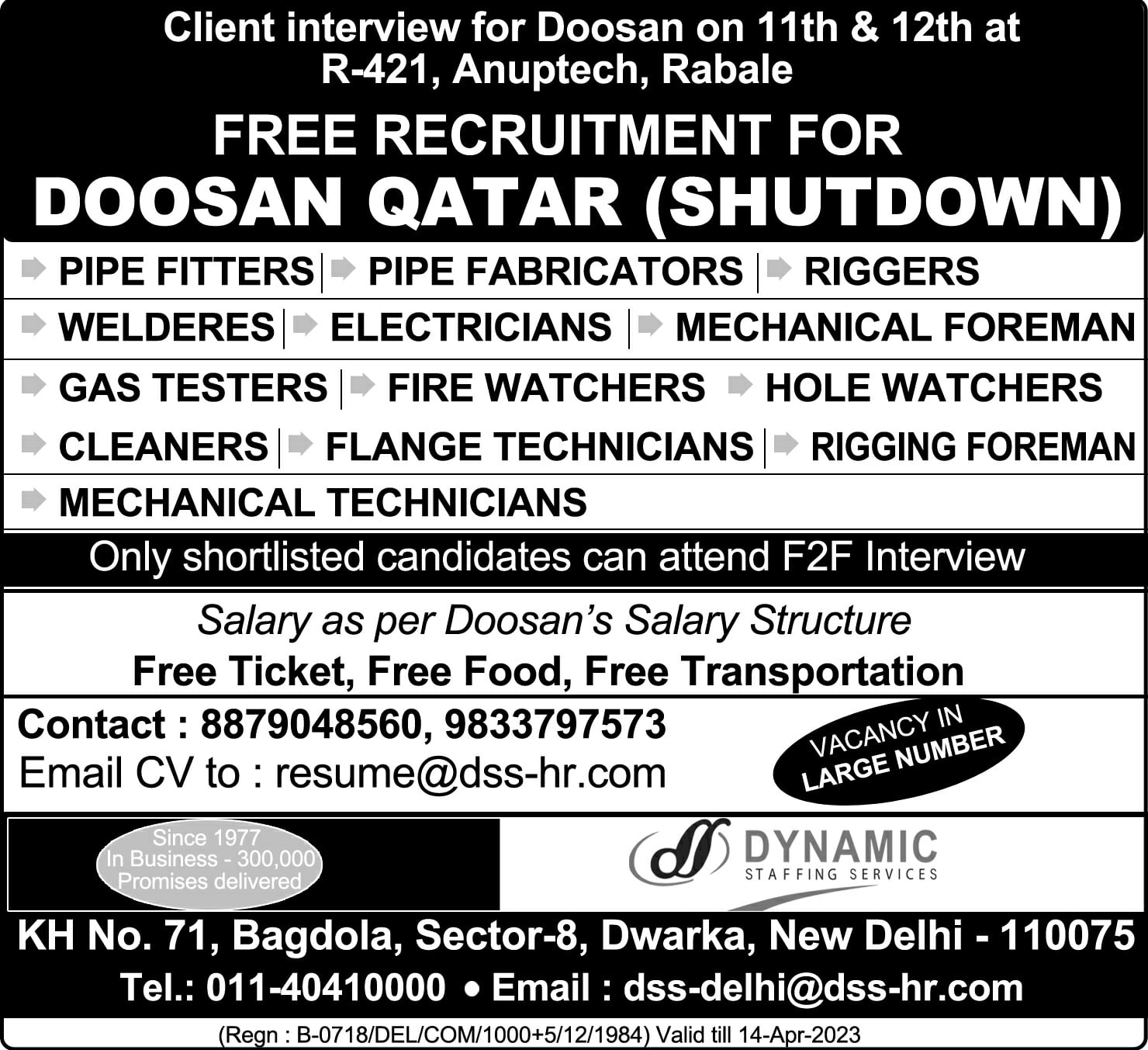 Qatar Vacancy - Requirement For Doosan And Oil & Gas Project | Dynamic ...