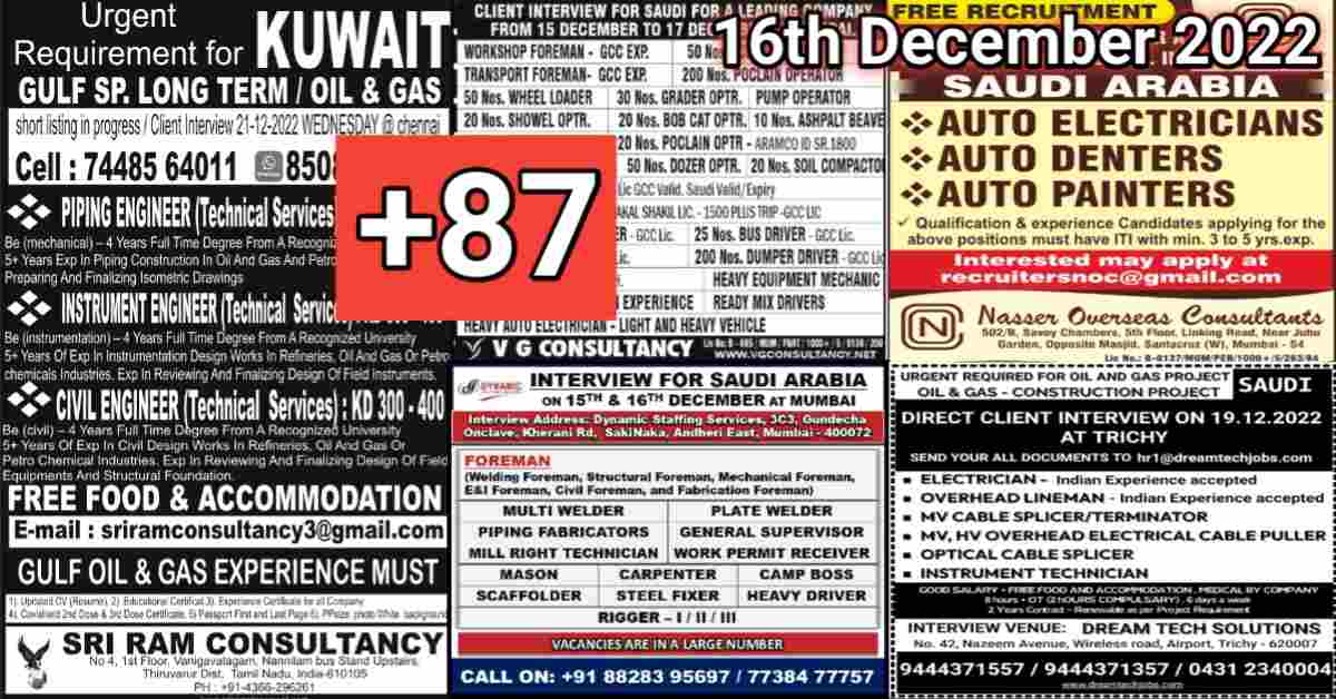 Gulf Job Vacancy Newspaper 16 December 2022