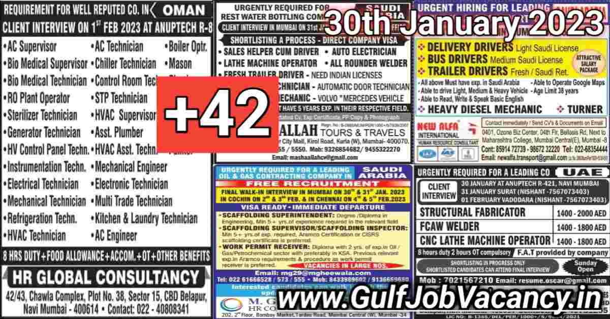 Gulf Job Vacancy Newspaper 30 January 2023