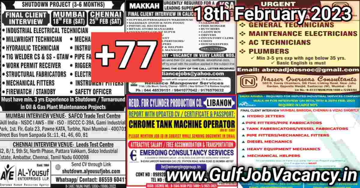 Gulf Job Vacancy Newspaper 18 February 2023