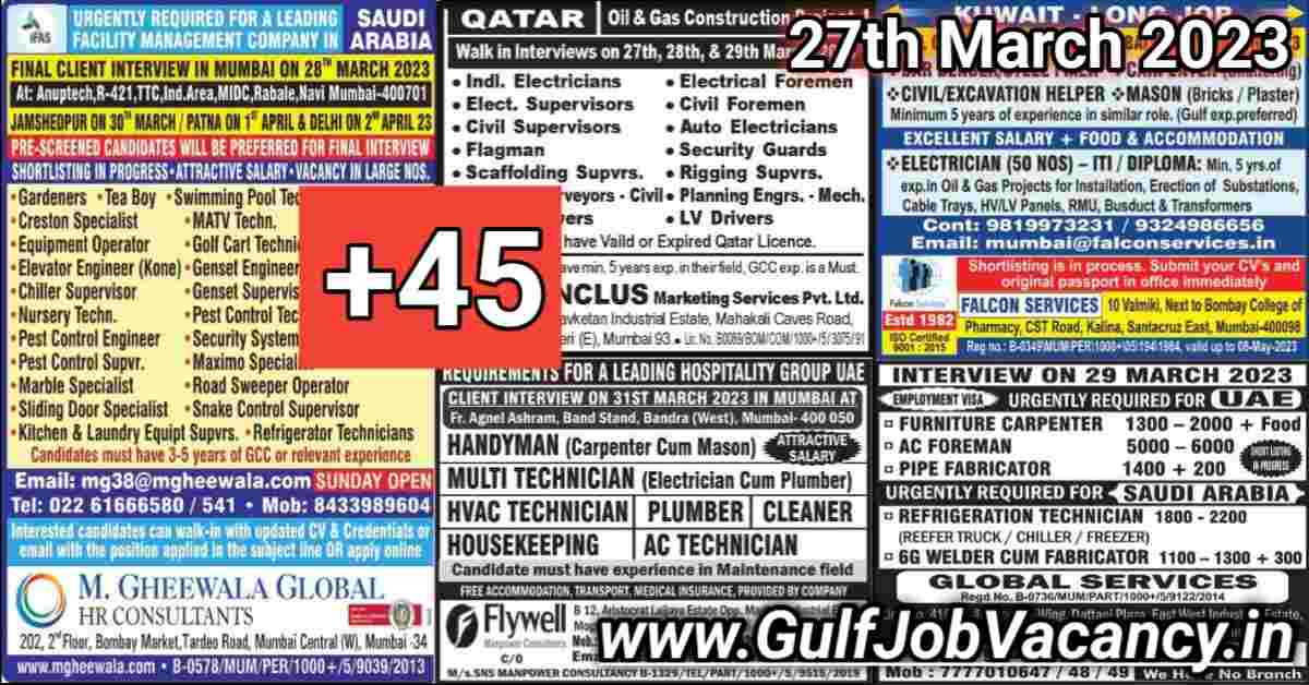 Gulf Job Vacancy Newspaper 27 March 2023