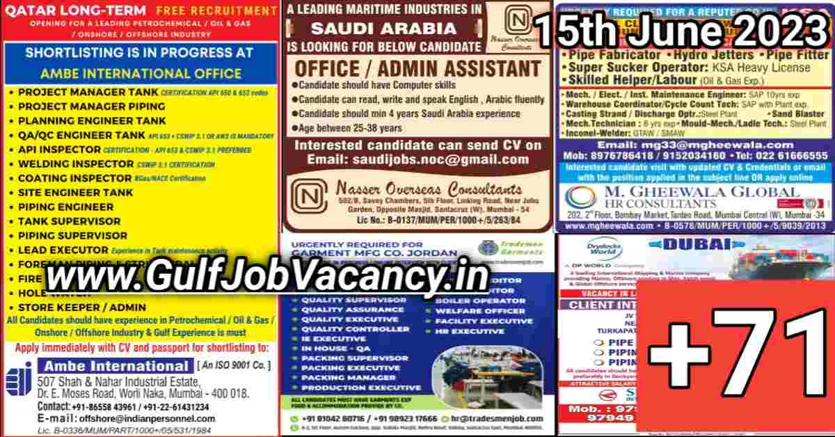 Gulf Job Vacancy Newspaper 15 June 2023