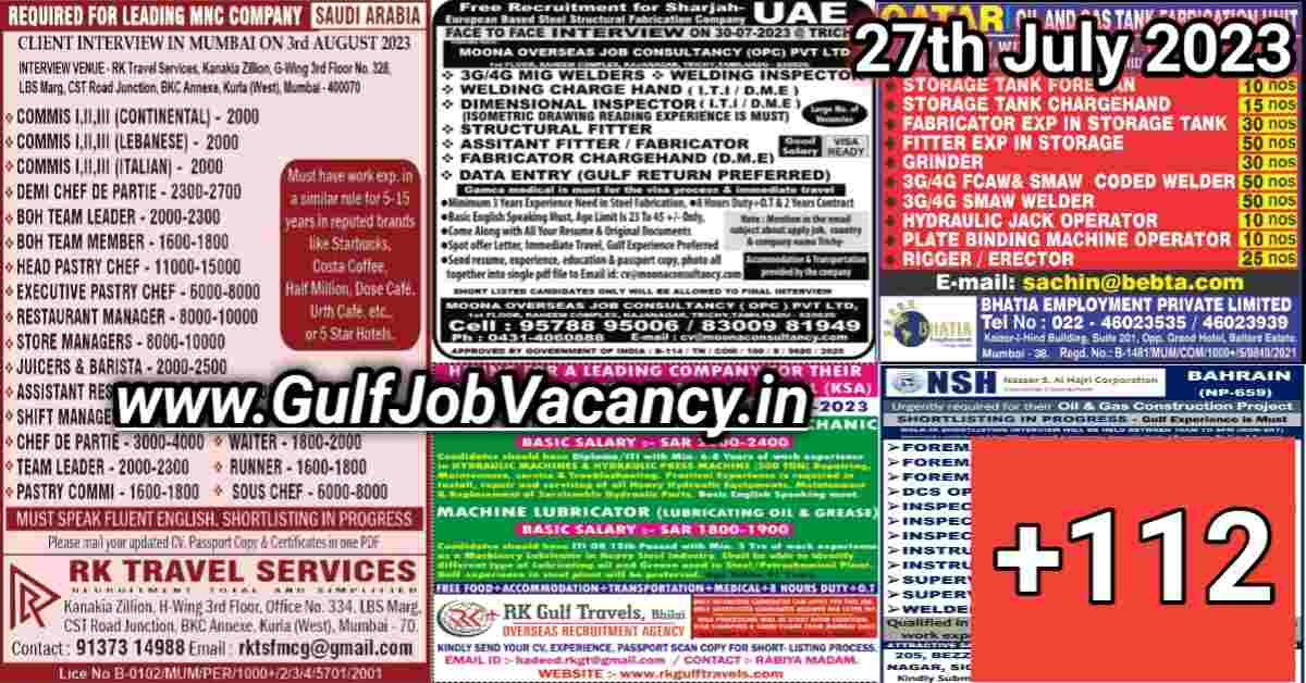 Gulf Job Vacancy Newspaper PDF 27 July 2023